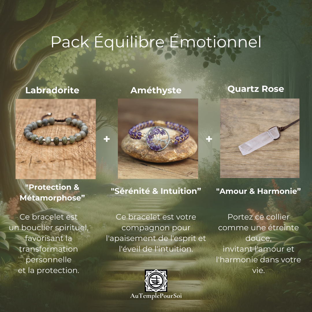 Coffret 3 Bijoux Équilibre Émotionnel : Labradorite, Améthyste, Quartz ...